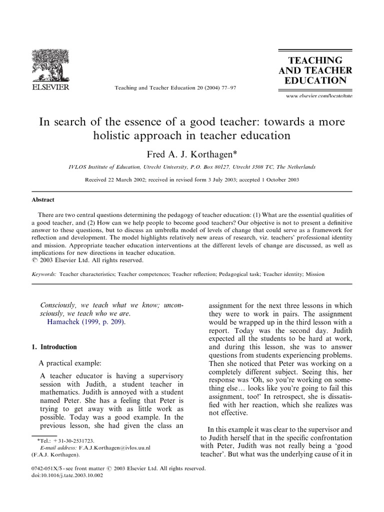Essence of Good Teaching in Education | PDF | Self | Identity (Social ...