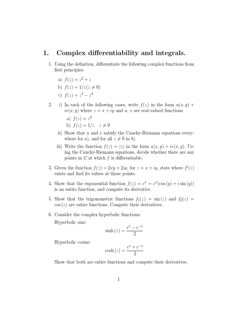 Complex Differentiability and Integrals | PDF | Sine | Trigonometric Functions