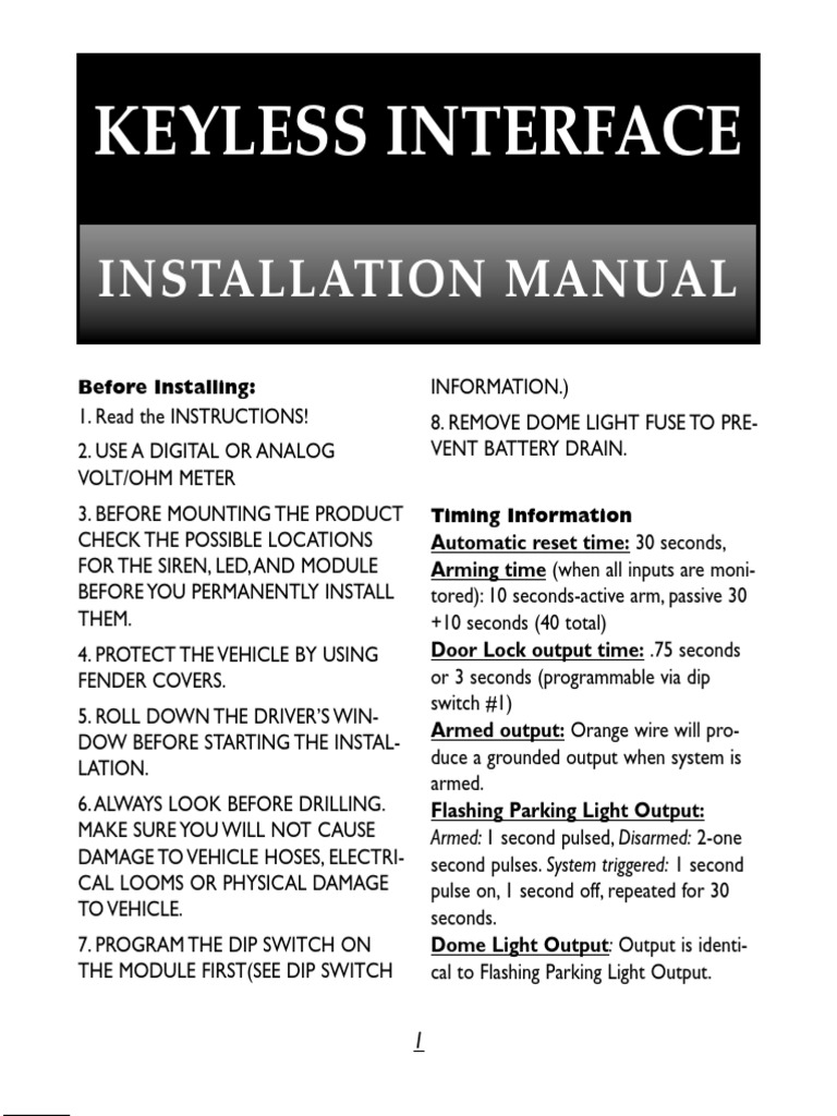 Keyless Interface: Installation Manual | PDF