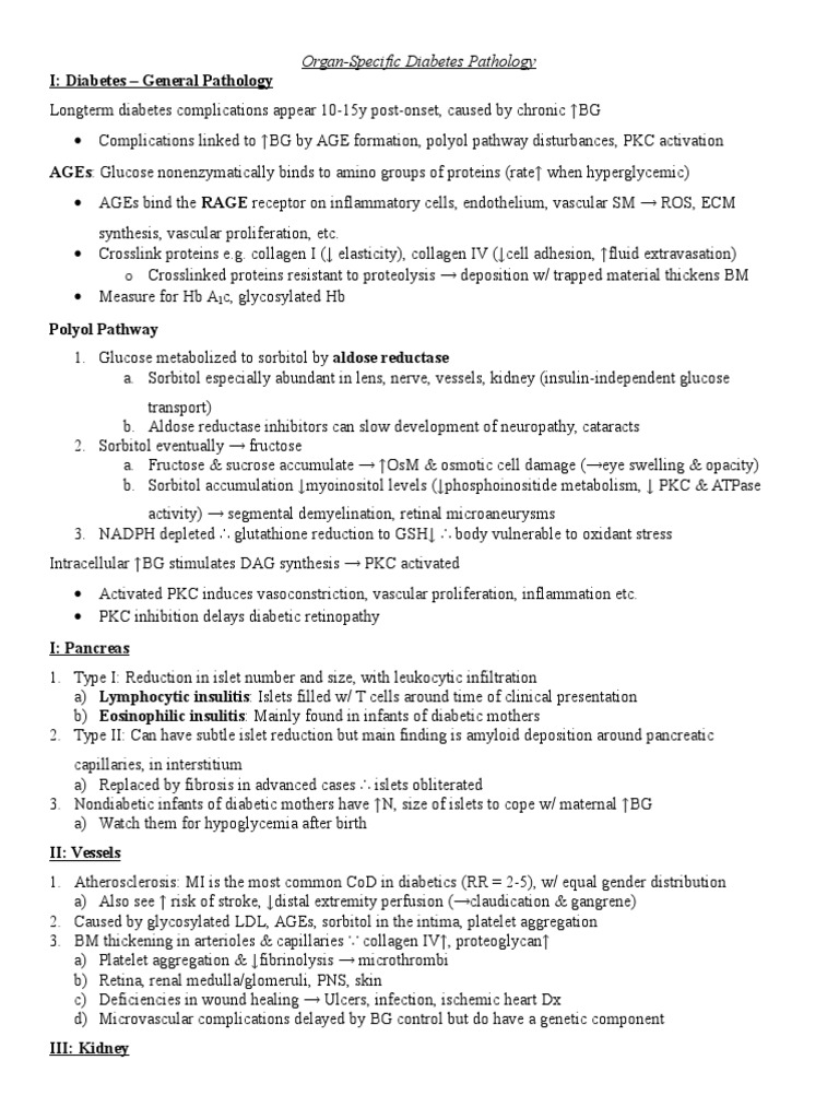 Diabetes Pathology Outline | PDF | Medicine | Diseases And Disorders