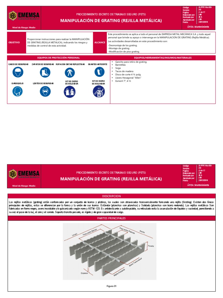 Procedimiento de Manipulacion de Grating Rev. 02 | PDF | Herramientas ...