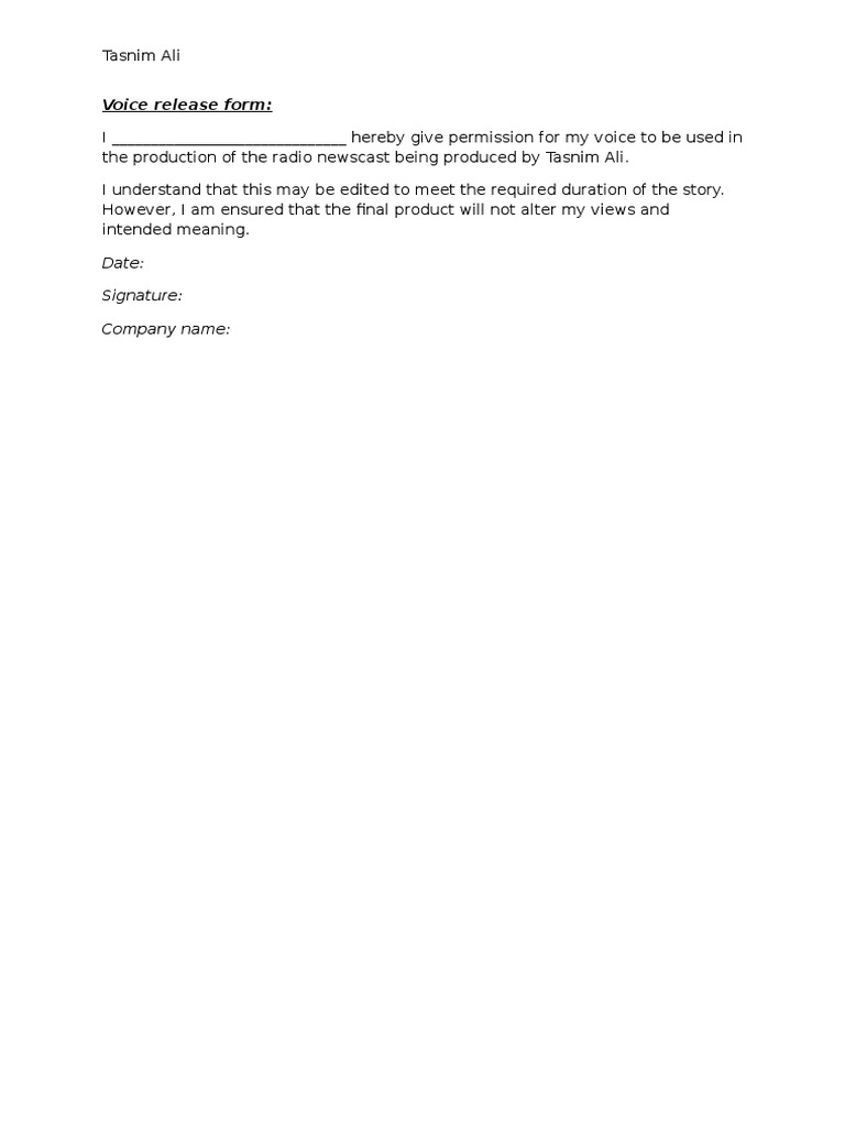 Voice Release Form | PDF