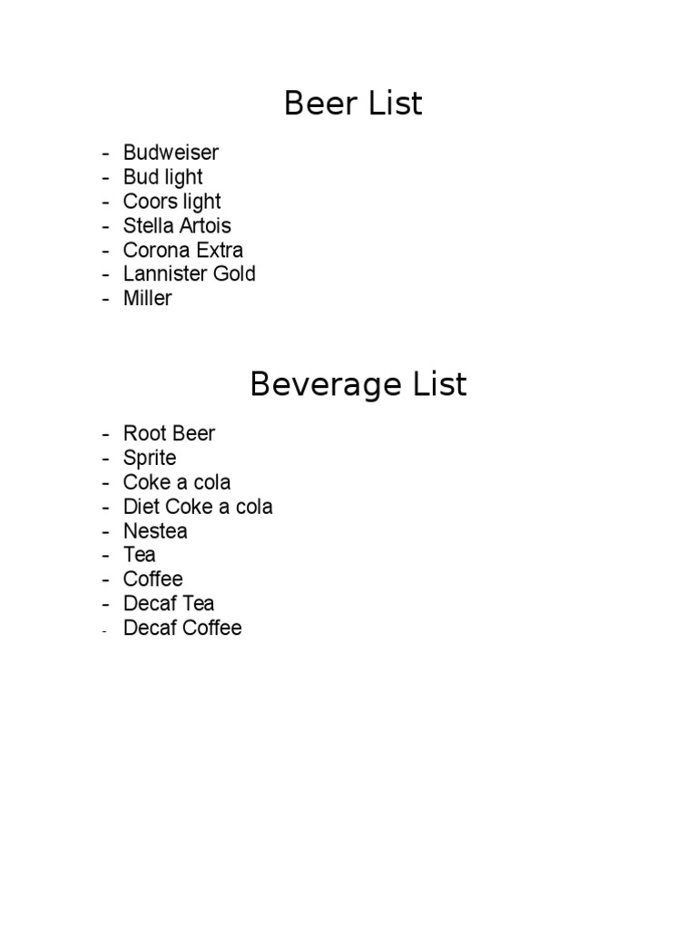 Beverage List | PDF
