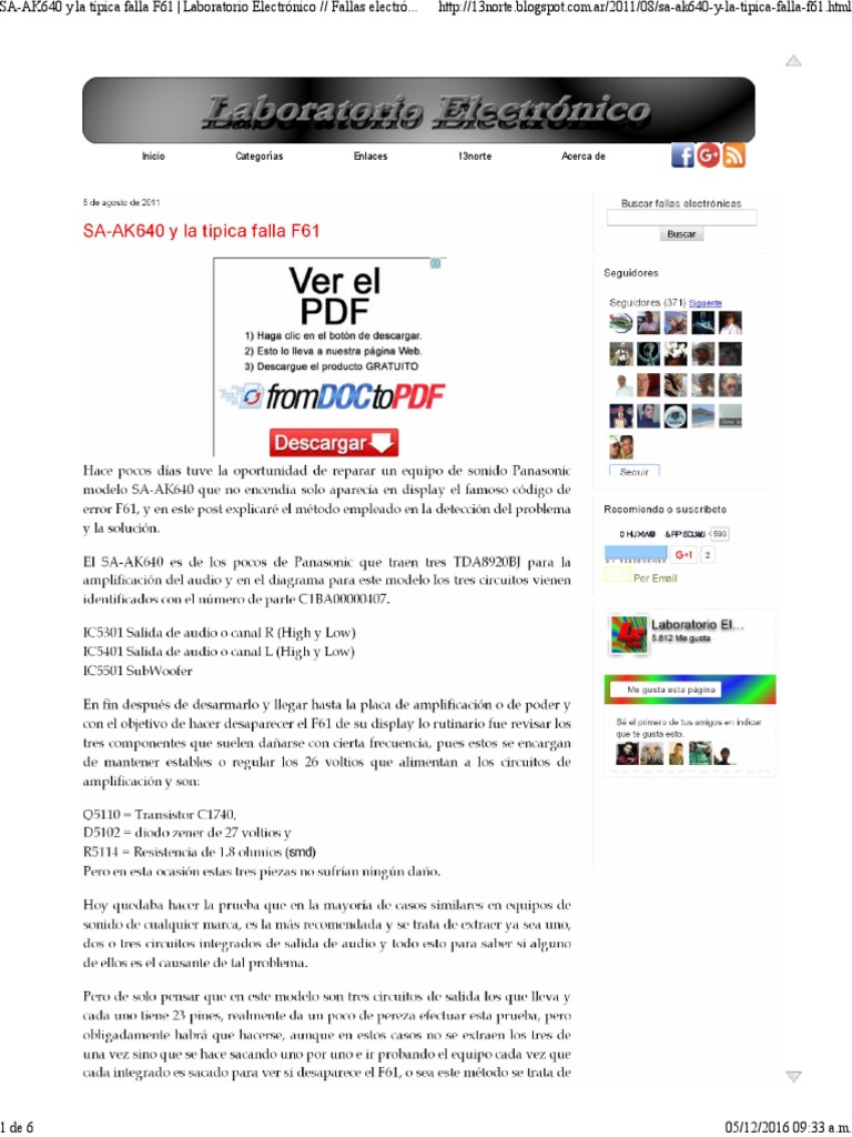 Fallas Electrónicas F61 PANASONIC | PDF | Resistor | Transistor