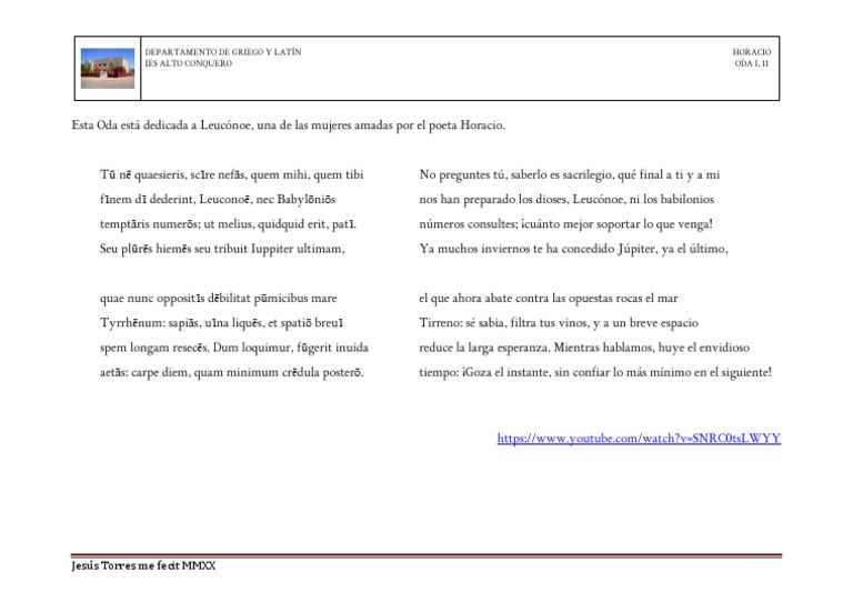 Horacio Oda I, 11 A Leucónoe | PDF