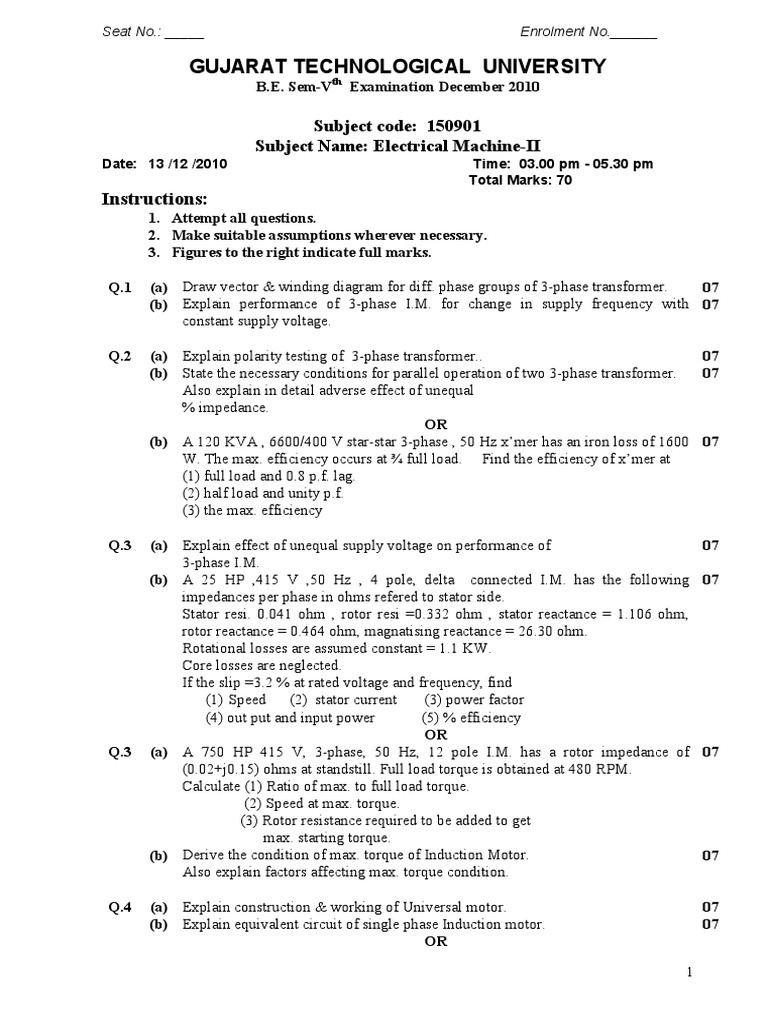 Gujarat Technological University: Instructions | PDF