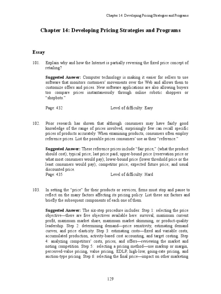 Chapter 14: Developing Pricing Strategies and Programs: Essay | PDF | Price Discrimination | Prices