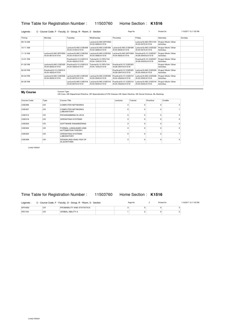 RPT Time Table Student | PDF