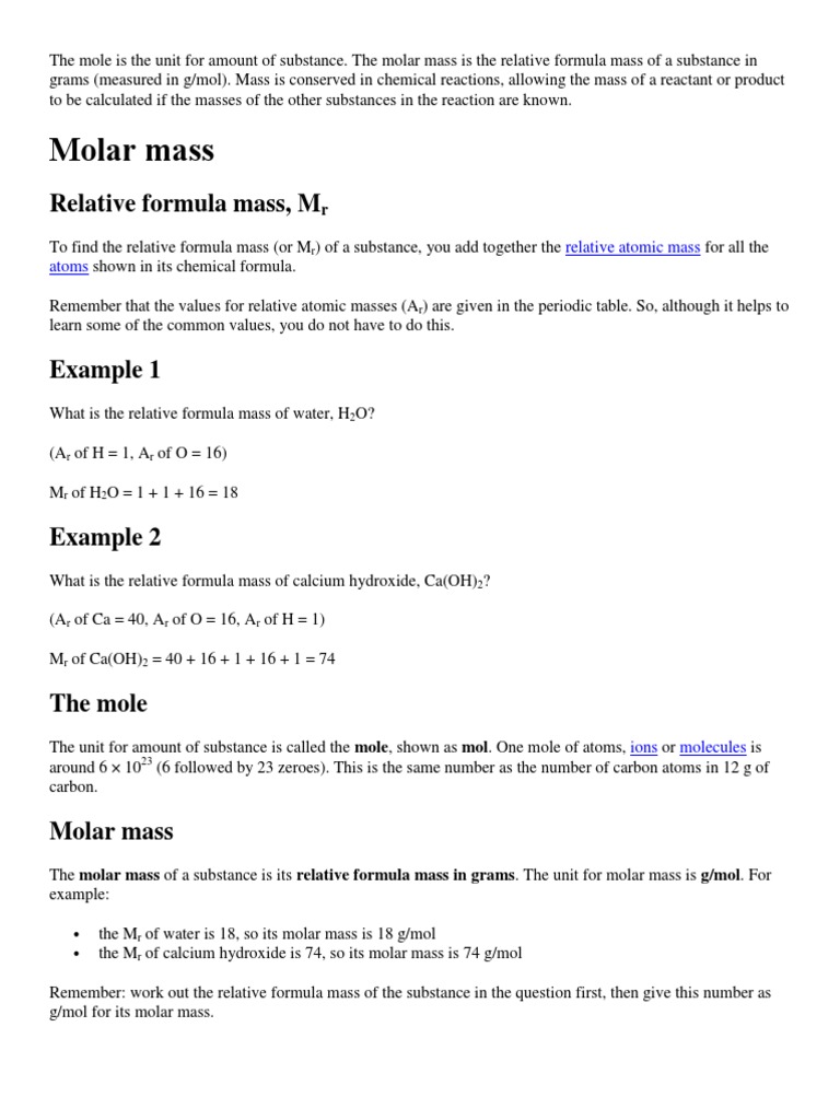 Molar Mass and Mole Calculations | PDF | Mole (Unit) | Oxide