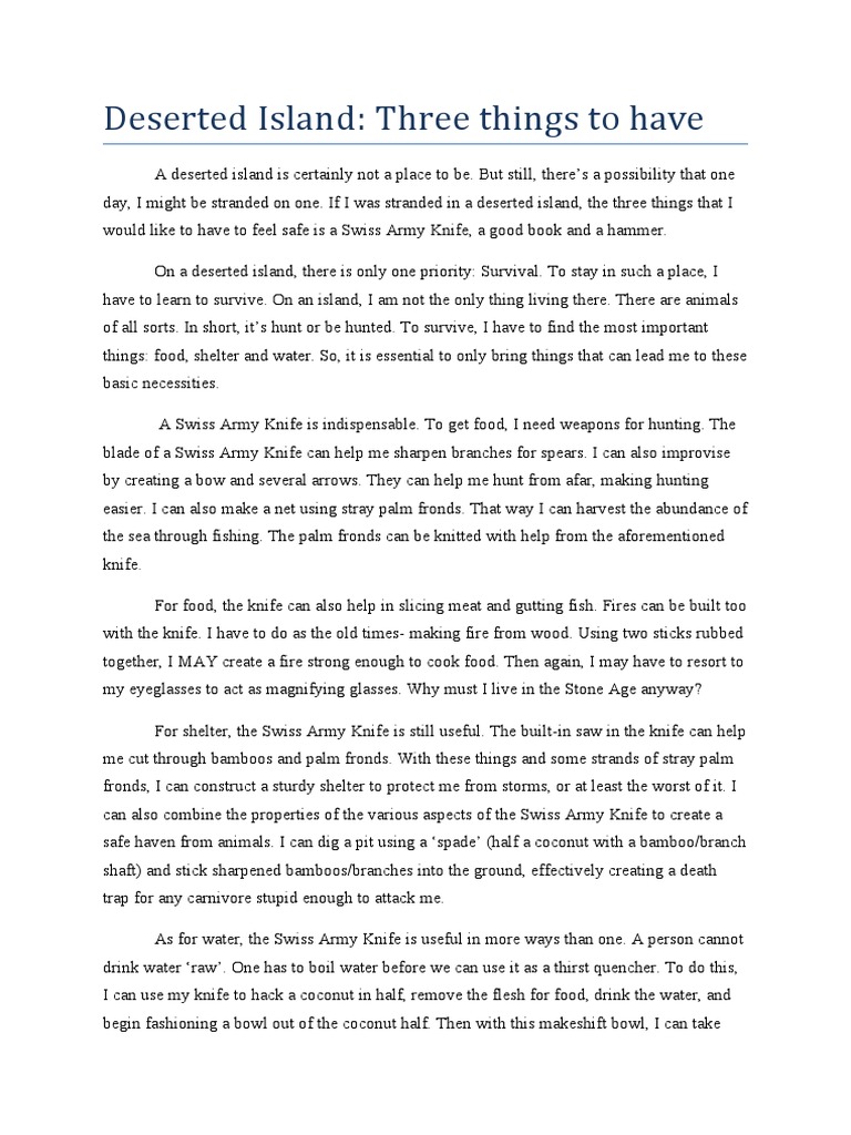 Essential Items for Deserted Island Survival | PDF | Hammer | Knife