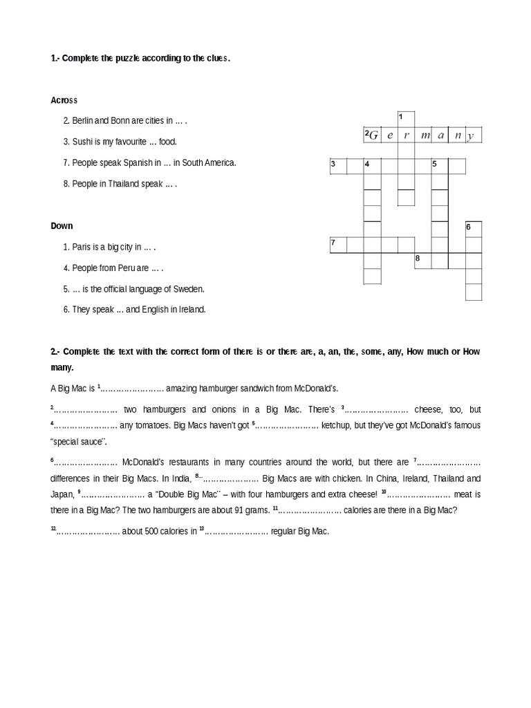 1.-Complete The Puzzle According To The Clues | PDF