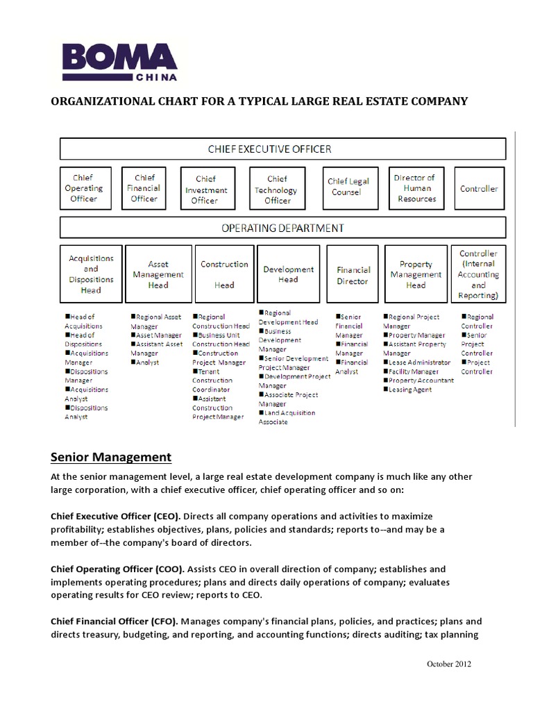 Organizational Chart For A Typical Large Real Estate Company | PDF ...