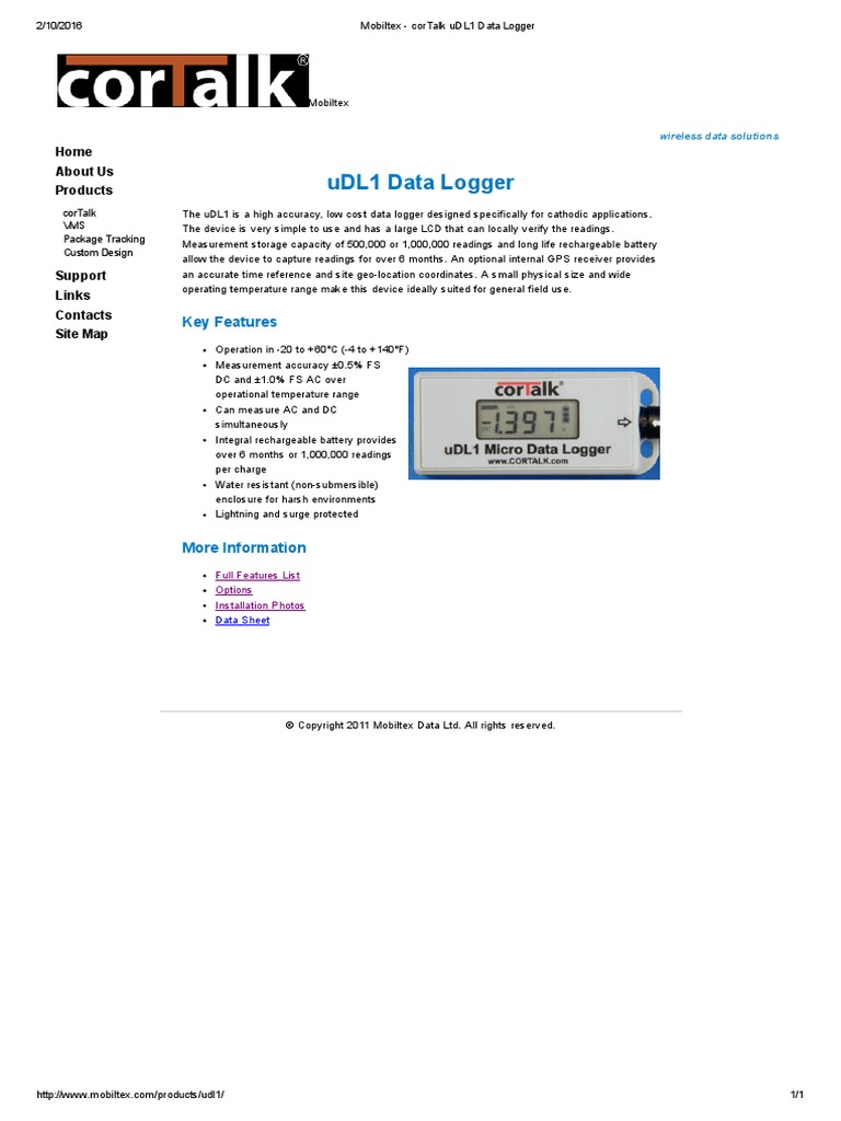 Mobiltex - CorTalk UDL1 Data Logger | PDF