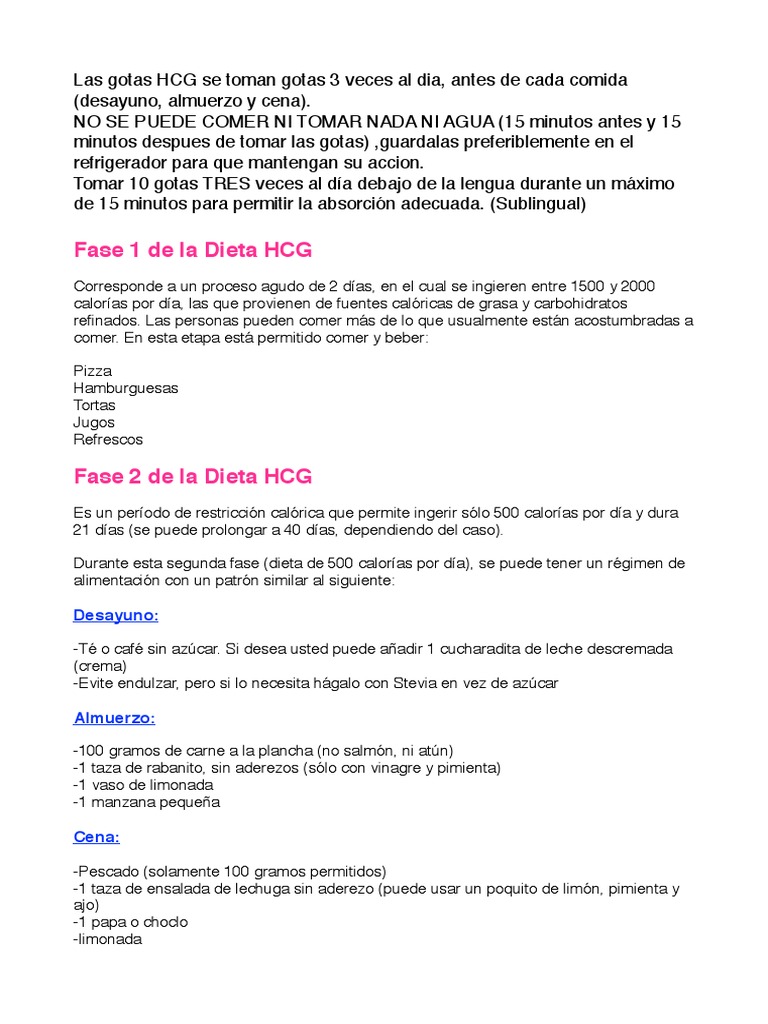 Protocolo de Dieta HCG y Gotas | PDF | Carne | ensalada