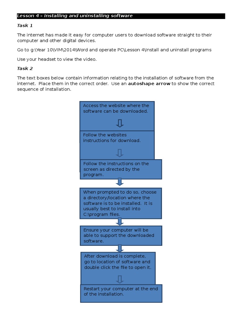 Task 1: Lesson 4 - Installing and Uninstalling Software | PDF ...