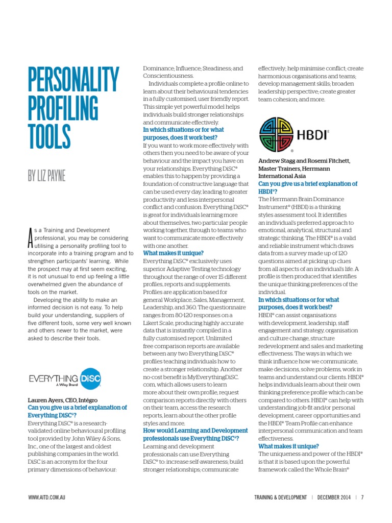 Personality Profiling Tools AITD Mag Dec 2014 Ed | PDF | Leadership ...