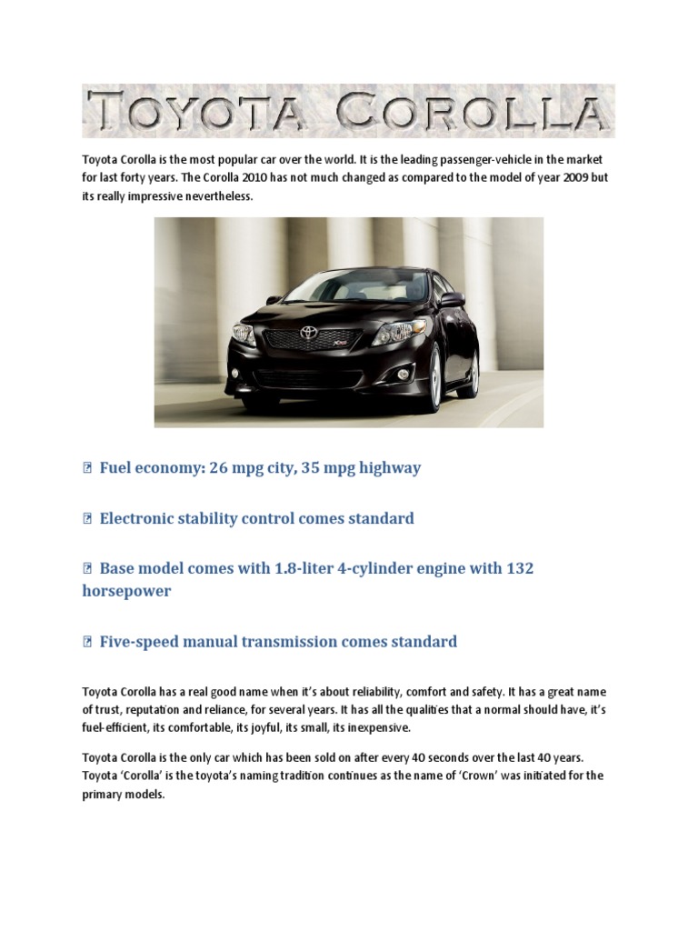 Evolution of Toyota Corolla Generations | PDF | Toyota | Vehicles