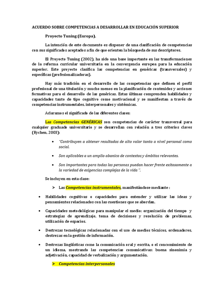 Proyecto Tuning Europa Pdf Aprendizaje Toma De Decisiones