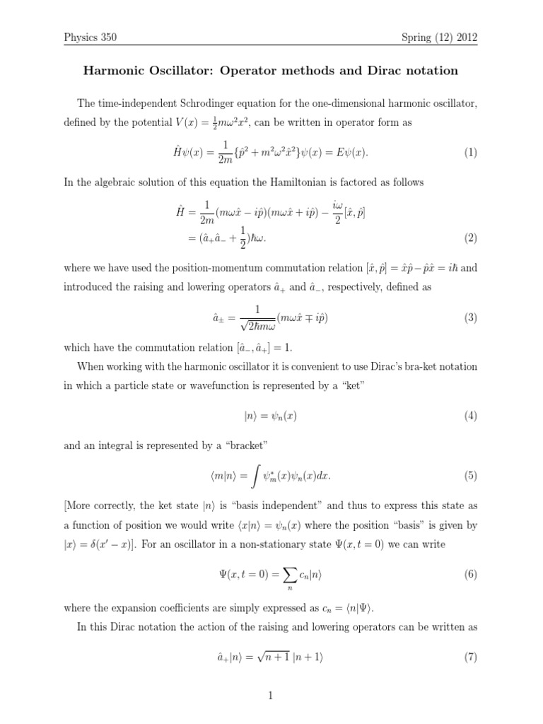 Harmonic Oscillator: Operator Methods and Dirac Notation | PDF