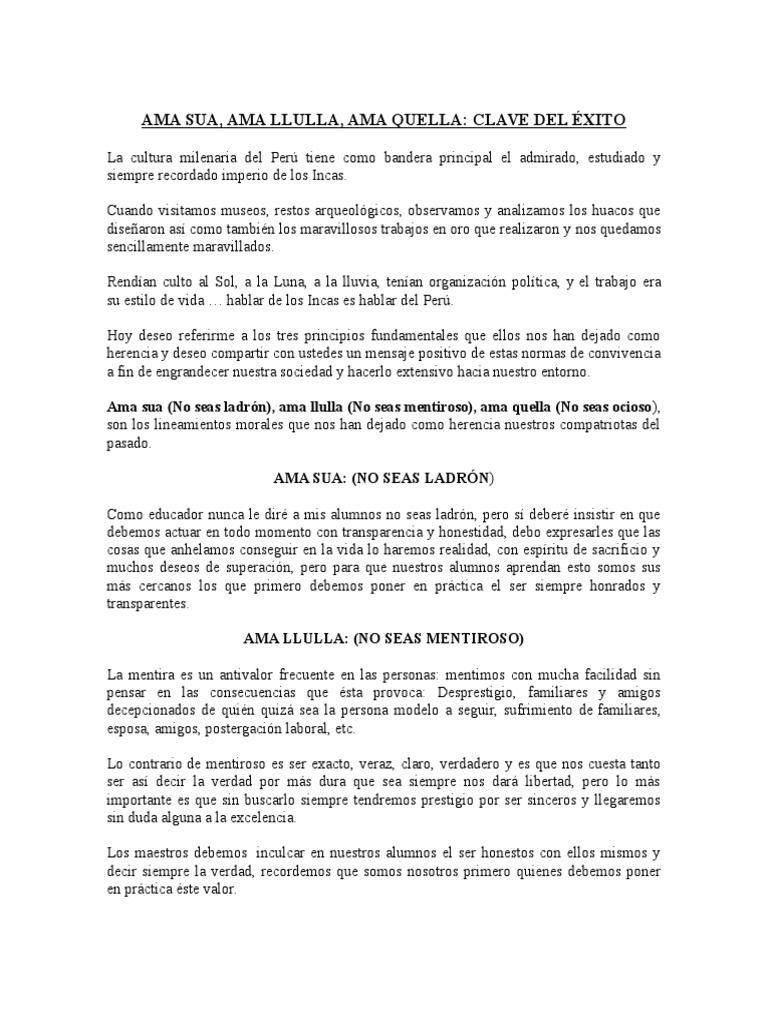 Lectura Ama Sua Ama Llulla Ama Quella Eac 10 Noviembre 2012 | Imperio ...