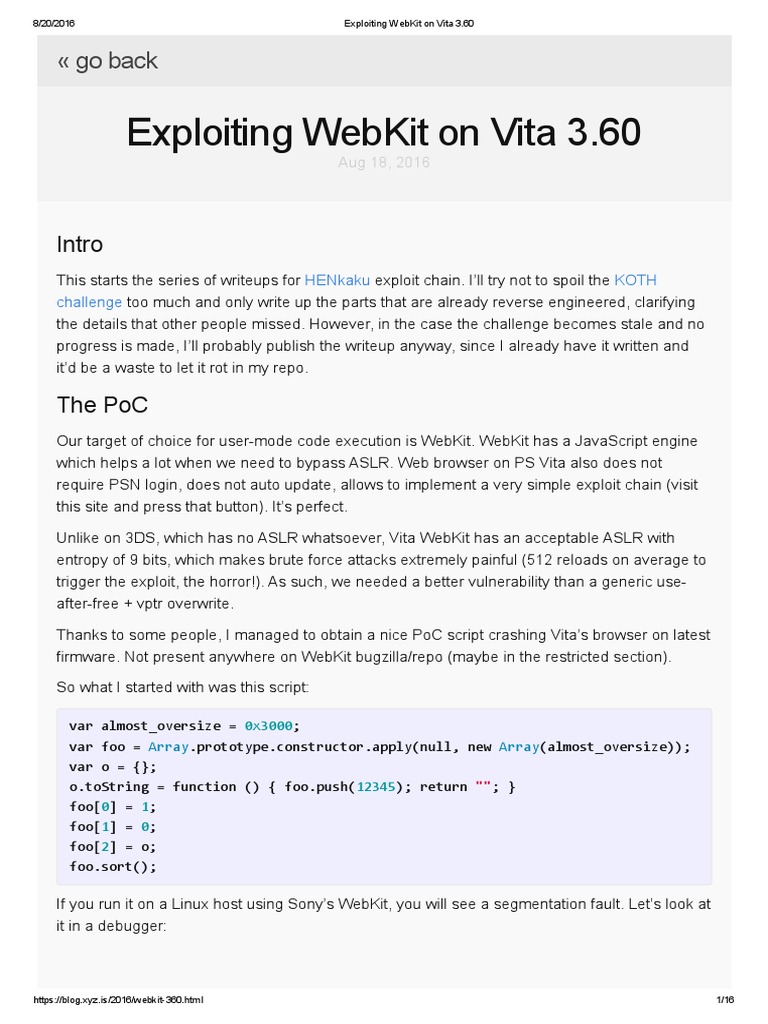 Exploiting Webkit On Vita 3 Pdf Array Data Structure Pointer Computer Programming