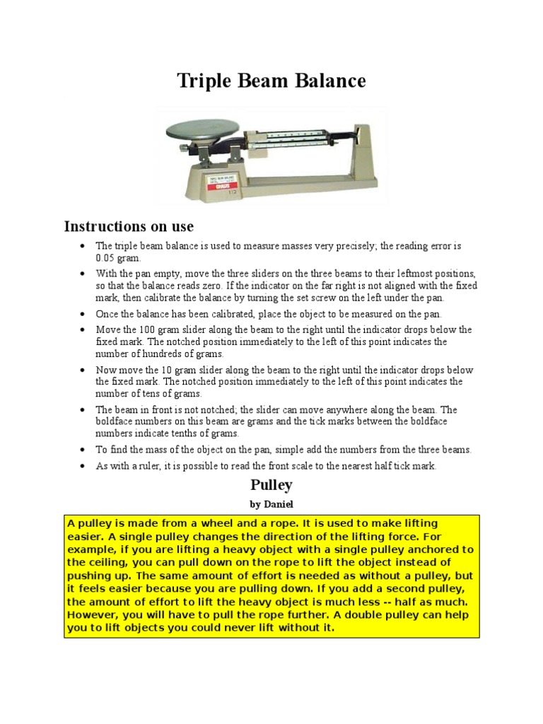 Triple Beam Balance: Instructions On Use | PDF | Weighing Scale | Force