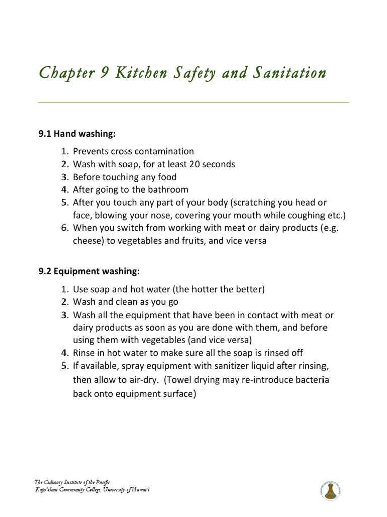Chapter 9 Kitchen Safety and Sanitation: 9.1 Hand Washing | PDF | Knife ...