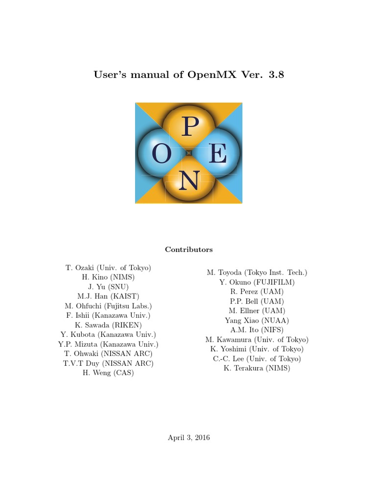 E P N O: User'S Manual of Openmx Ver. 3.8 | PDF | Density Functional Theory | Physical Sciences