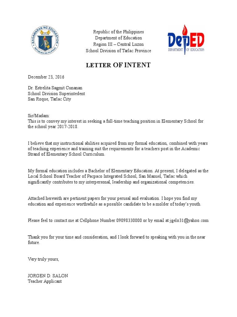 Letter of Intent Division | Behavior Modification | Learning