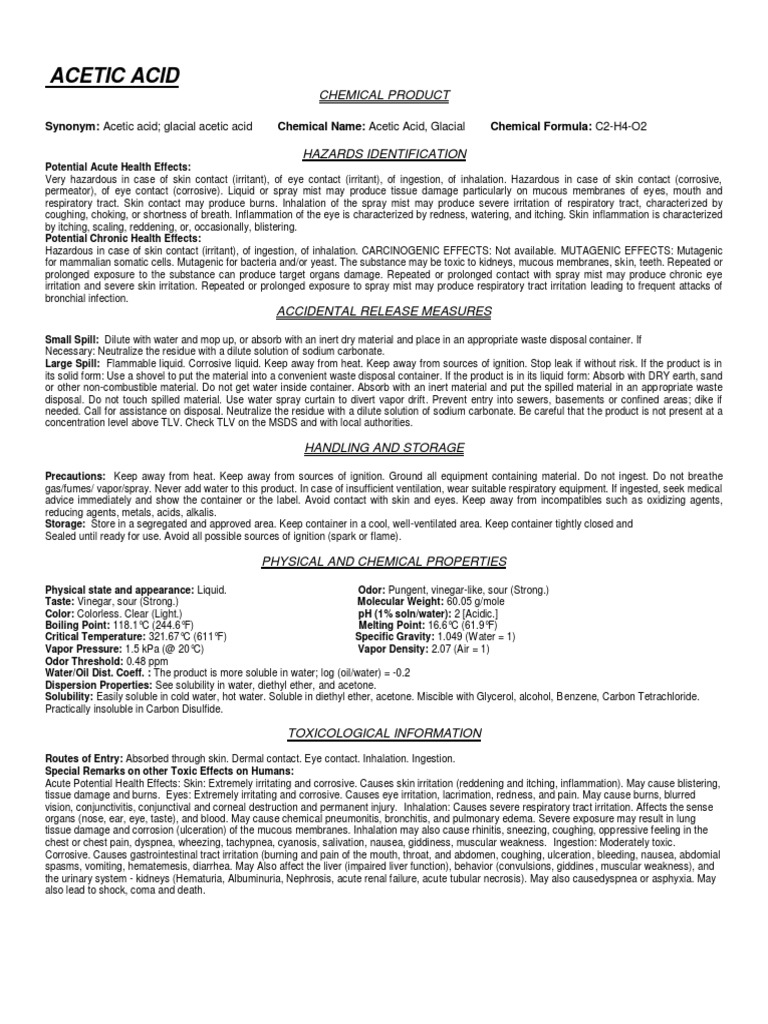 Acetic Acid MSDS | Download Free PDF | Acetic Acid | Respiratory Tract