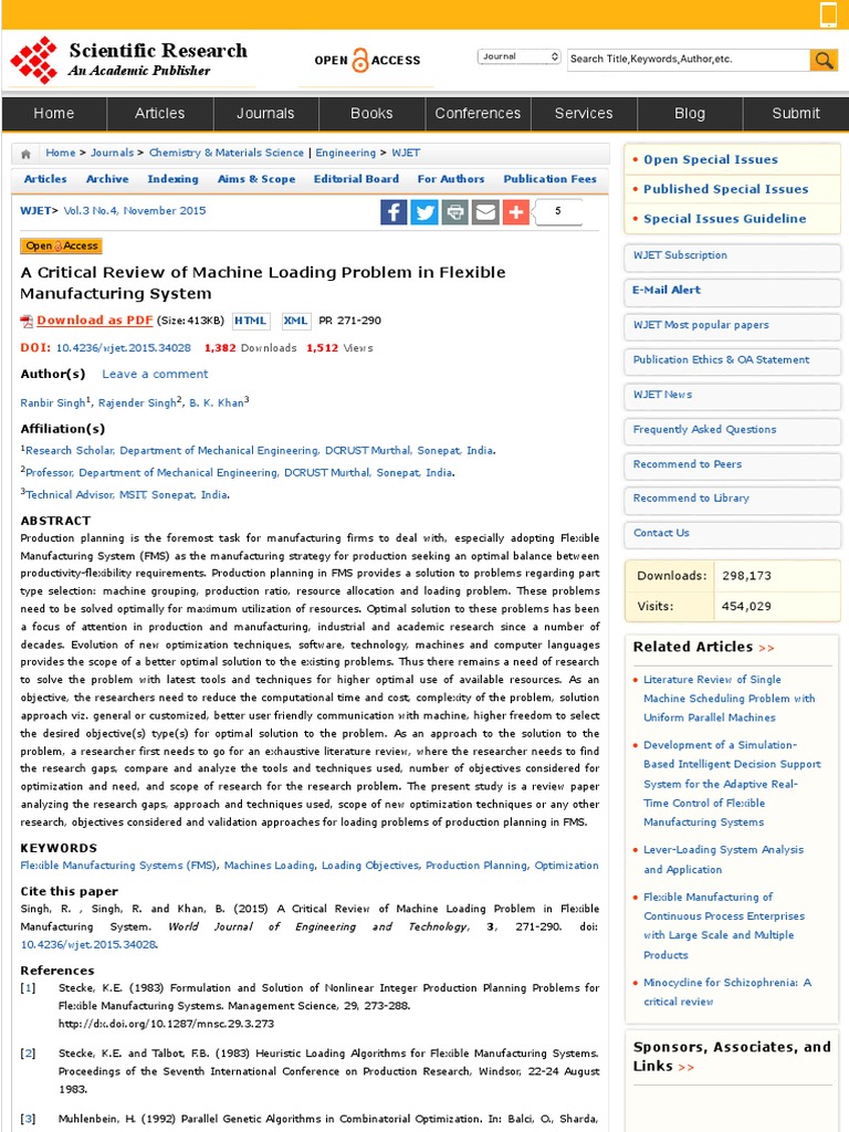 A Critical Review of Machine Loading Problem in Flexible Manufacturing System | PDF ...