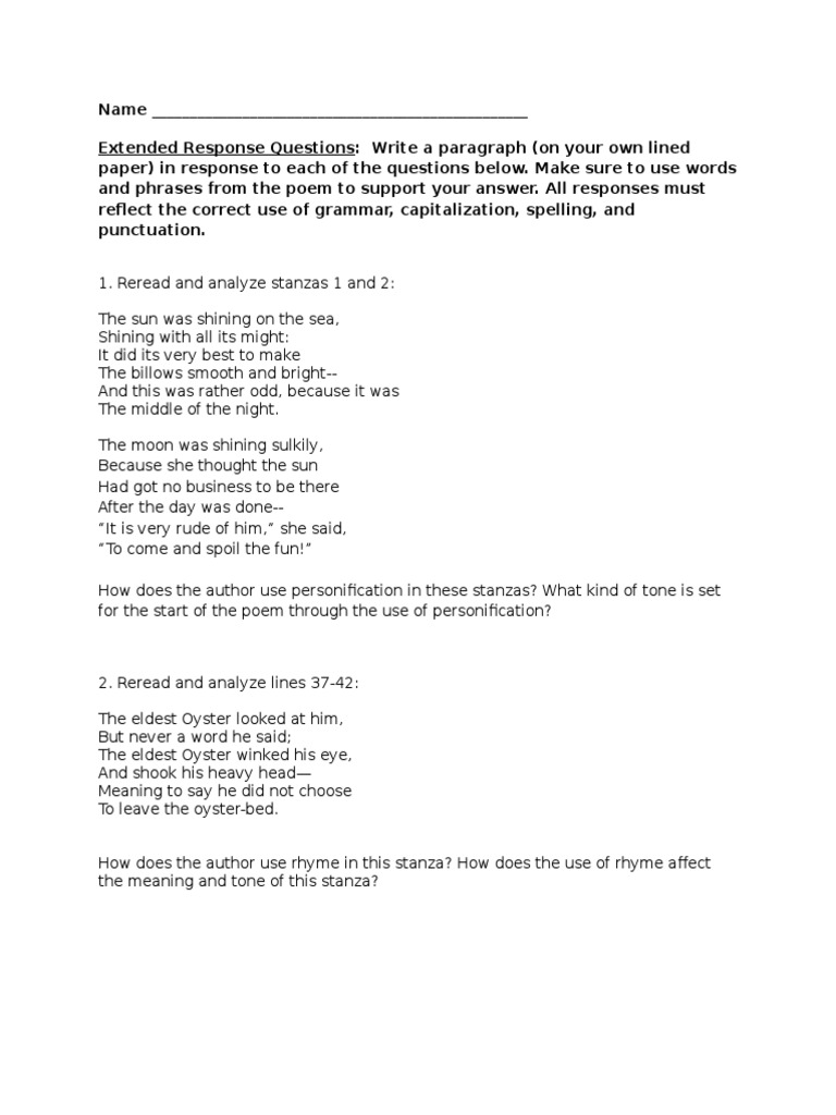 Assessment Walrus and Carpenter | PDF | Poetry