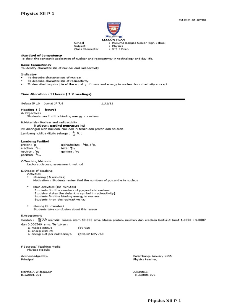 RPP XII Fisika Inti | PDF | Nuclear Physics | Radioactive Decay
