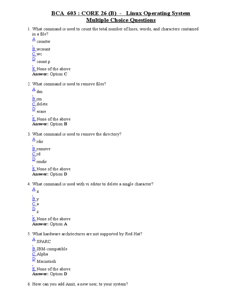 BCA 603: CORE 26 (B) - Linux Operating System Multiple Choice Questions ...
