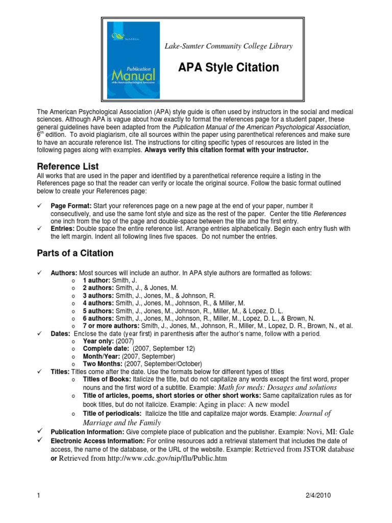 APA Style Citation: Reference List | PDF | Citation | Apa Style
