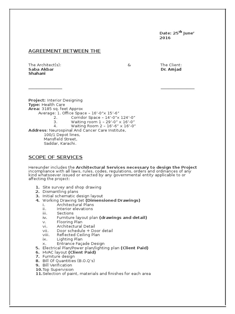 Agreement Between Client and Architect | PDF