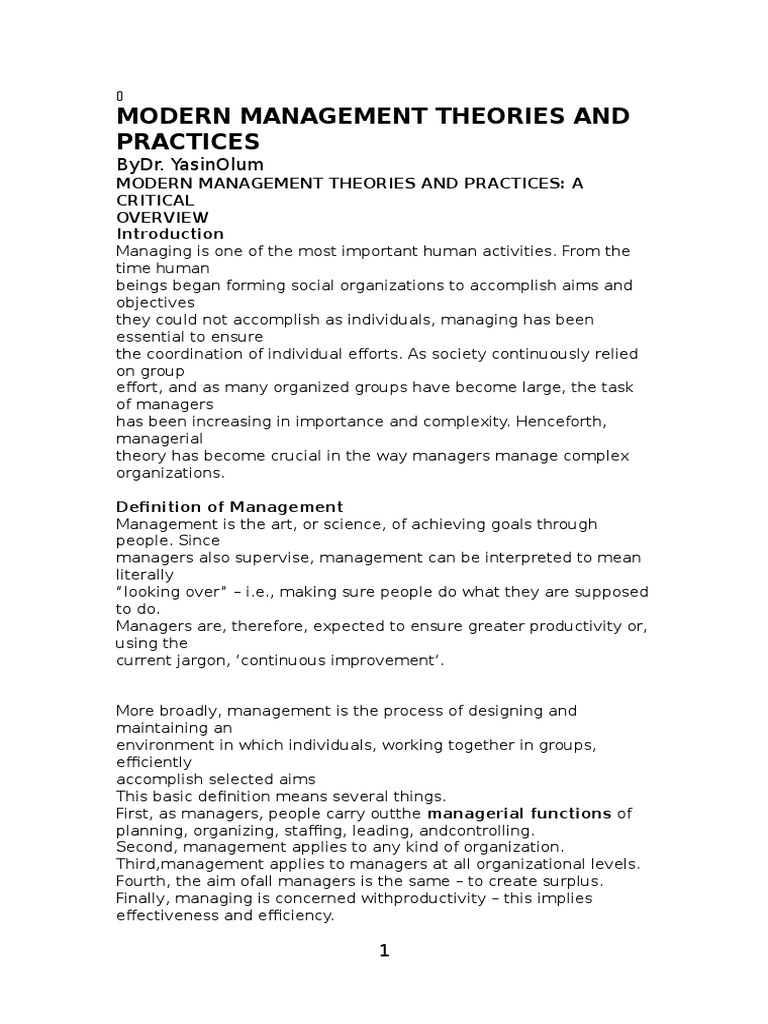 1-Modern Management Theories and | PDF | Goal | Leadership