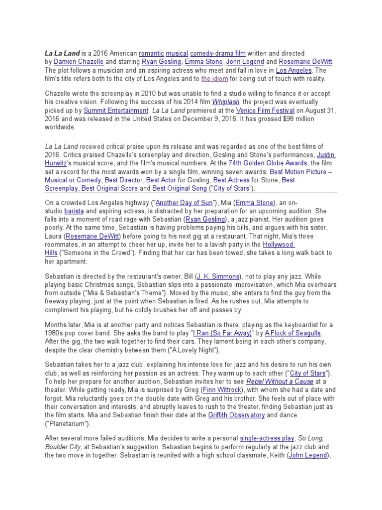 La La Land | PDF | La La Land (Film) | Cinema