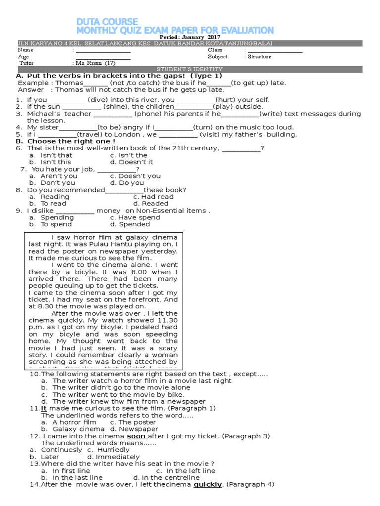 A. Put The Verbs in Brackets Into The Gaps! (Type 1) | PDF
