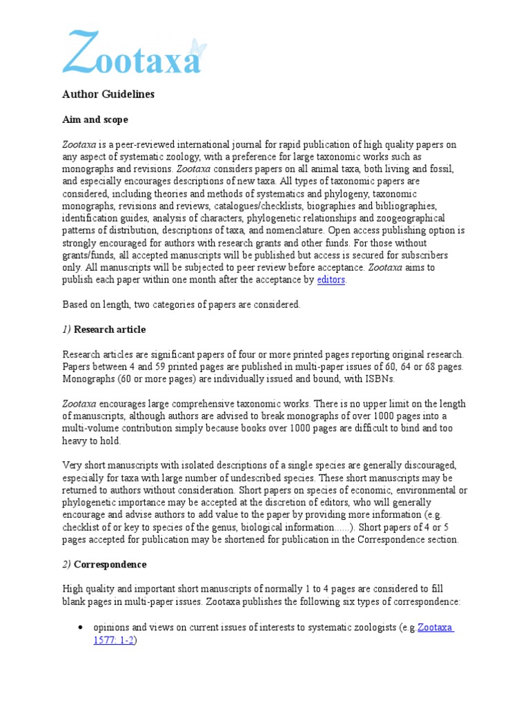 Zootaxa Author Guidelines | PDF | Open Access | Publishing