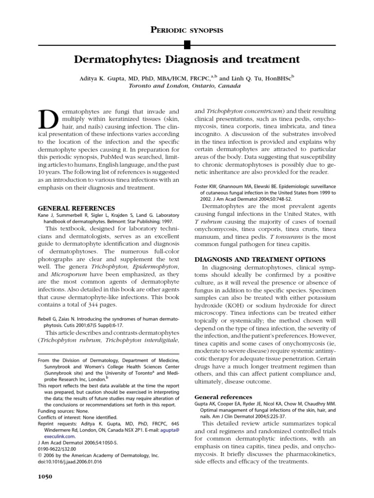 Dermatophytes Diagnosis and Treatment 2006 Journal of The American ...