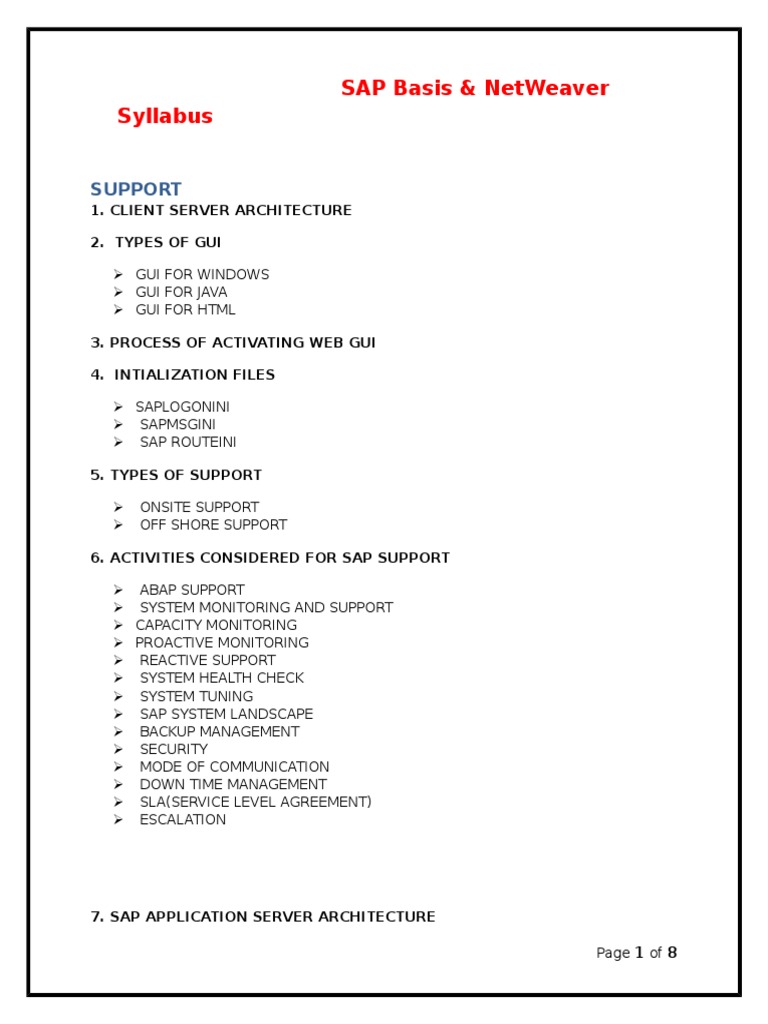 Sap Basis & Netweaver Syllabus: Support | PDF | Databases | File System