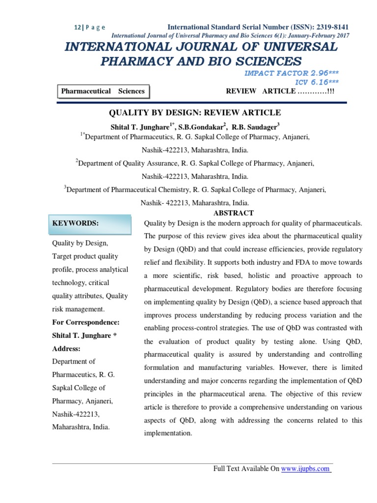 Quality by Design: Review Article | PDF | Scientific Method | Industries