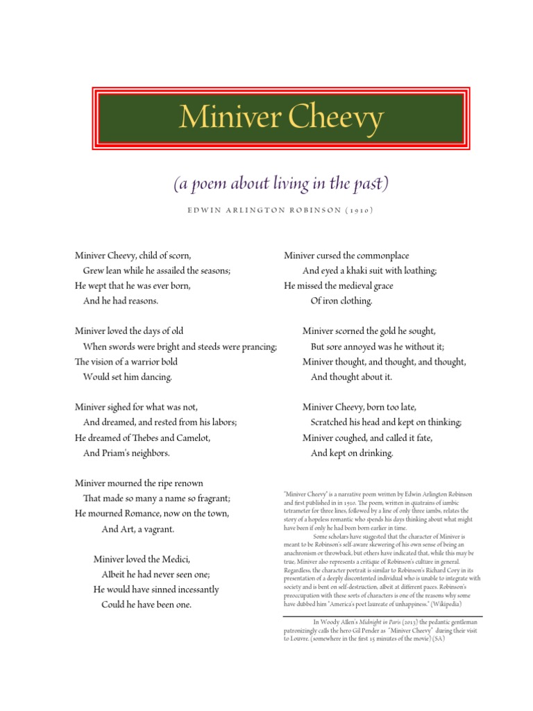 Miniver Cheevy: (A Poem About Living in The Past) | PDF