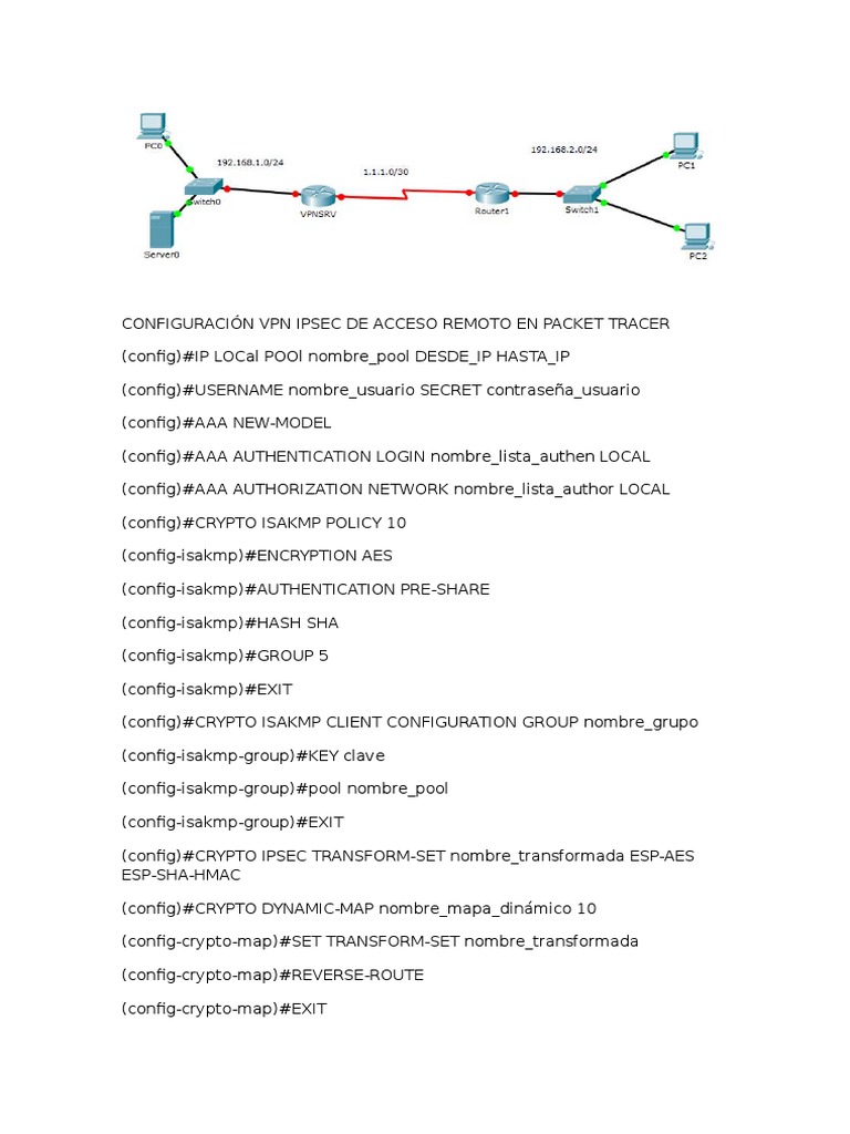 Configuración VPN Ipsec de Acceso Remoto en Packet Tracer | PDF