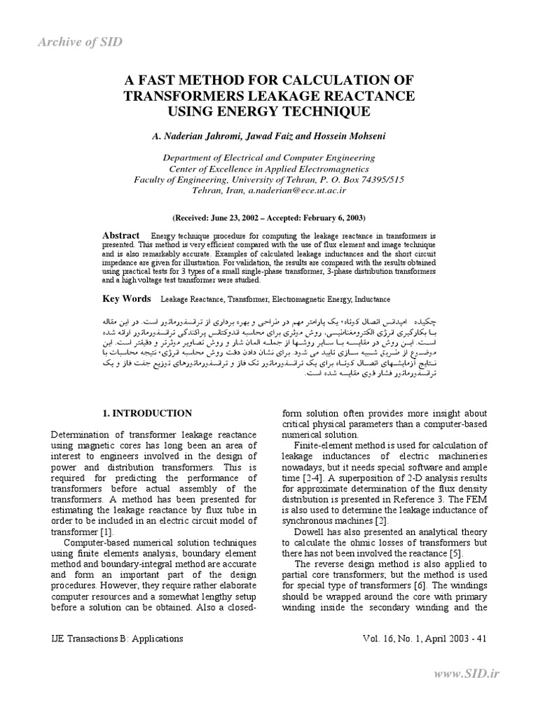 A Fast Method For Calculation of Transformers Leakage Reactance Using ...
