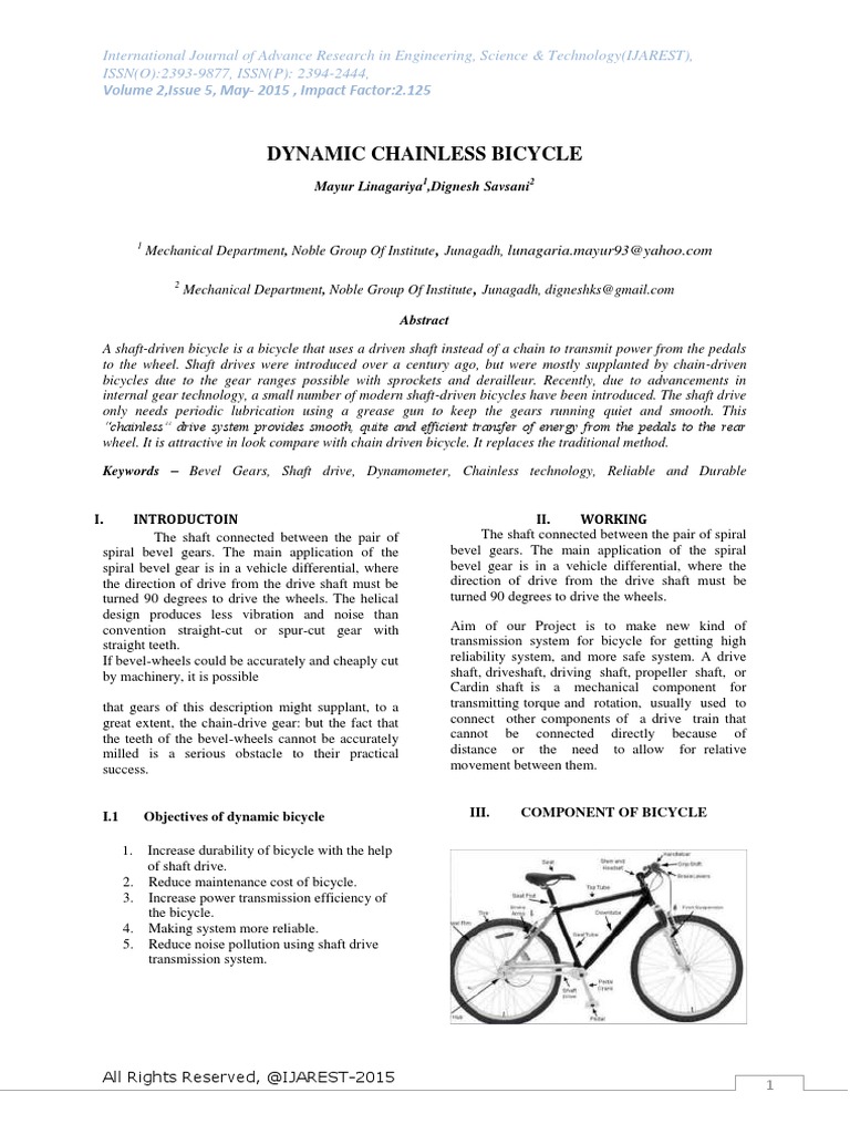 Dynamic Chainless Bicycle | PDF | Transmission (Mechanics) | Gear