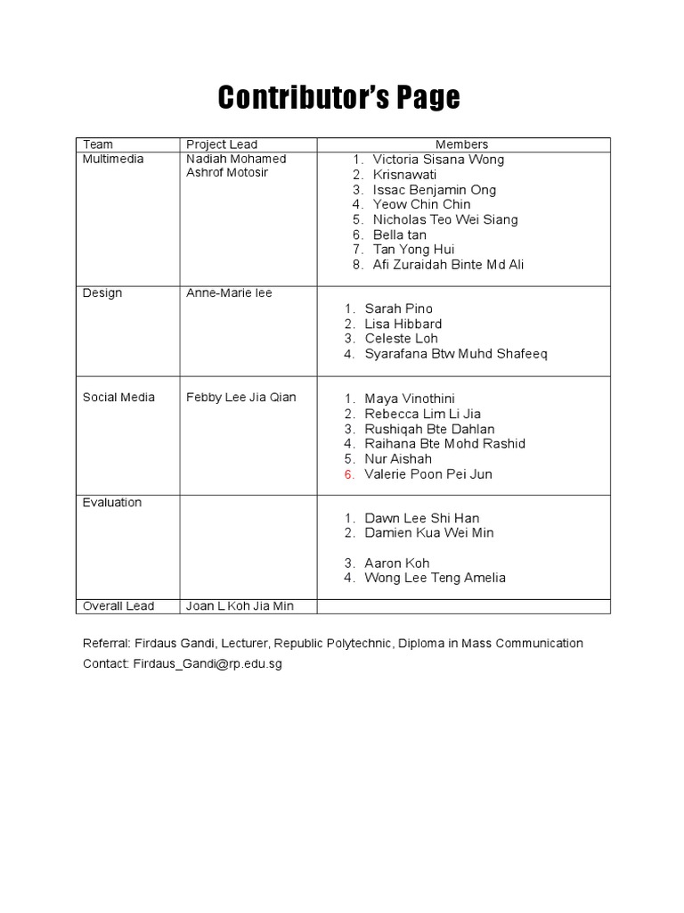 Project Team Contributors | PDF