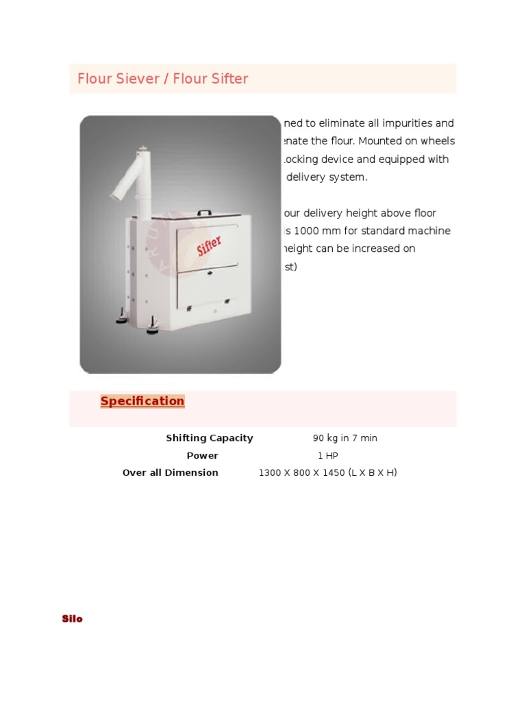 Flour Siever / Flour Sifter: Specification | PDF | Steam | Hvac