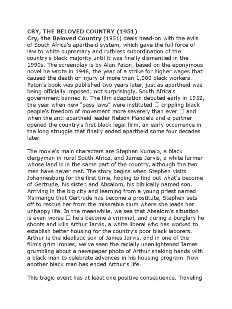 Cry, The Beloved Country (1951) Cry, The Beloved Country (1951) Deals ...